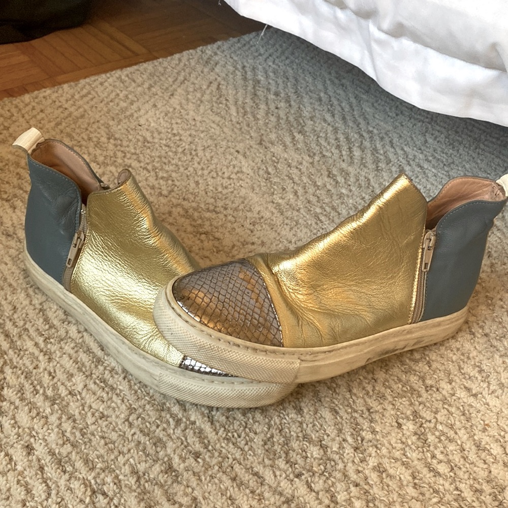 Italian Gold, Metallic, Blue Colorblock High-Tops - Gem